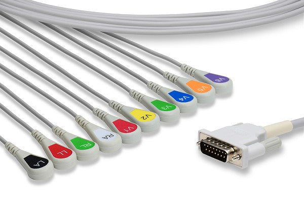 K10-HP-S0 Philips Compatible Direct-Connect EKG Cable. 10 Leads Snap 3 ...